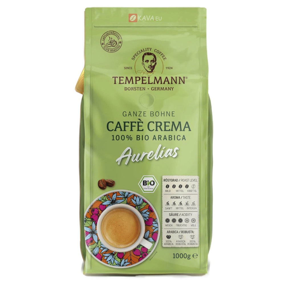 Tempelmann Aurelias BIO Caffe Crema coffee beans 1kg - KAVA.eu ☕️